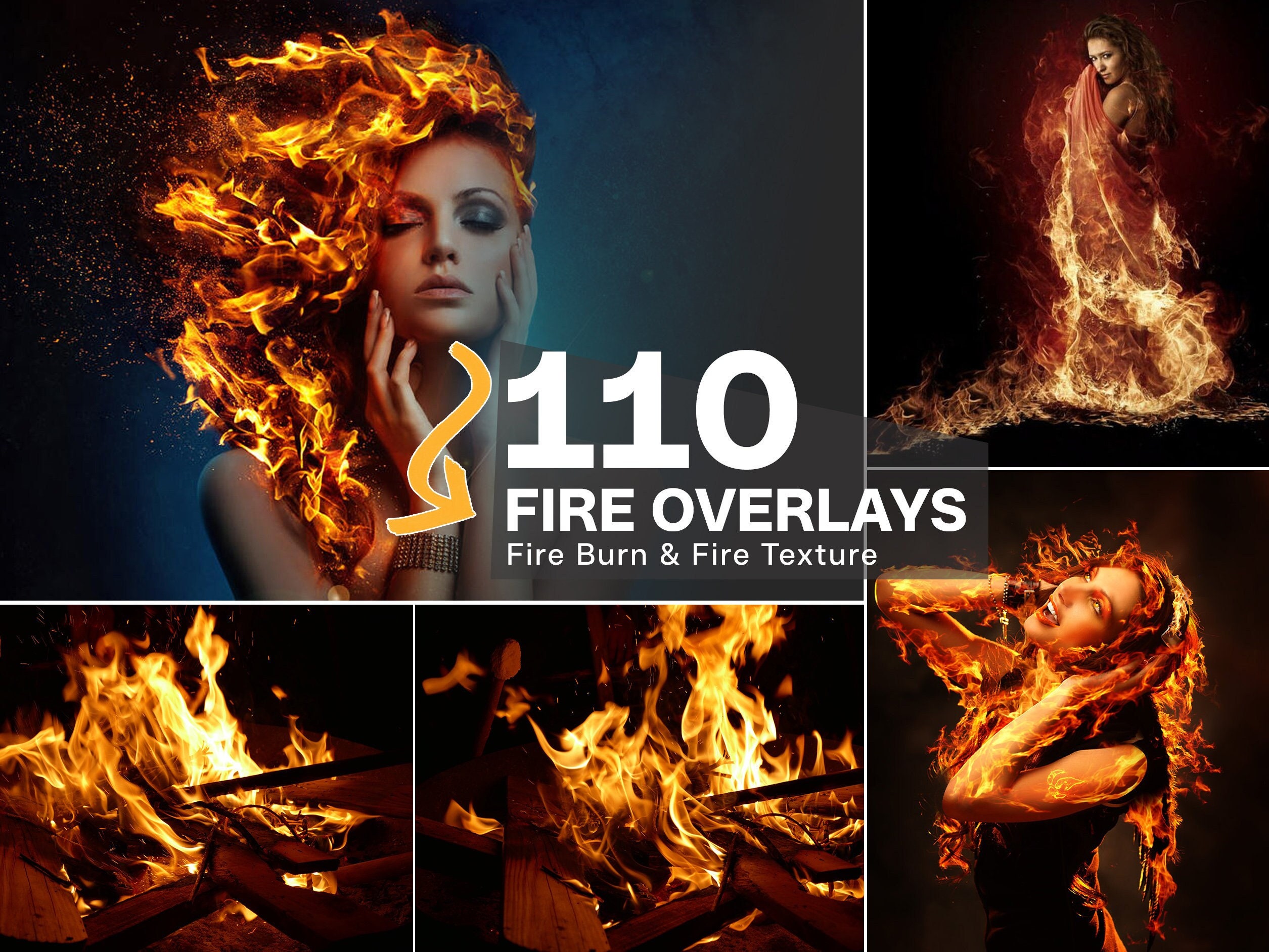 Fire Overlays Complete Pack, Fire Overlay Photoshop, Fire Burning, Fire ...