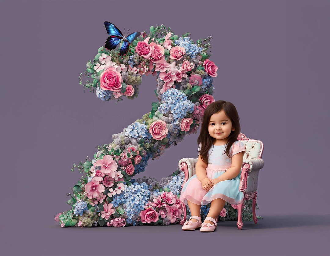 Floral Number Two Birthday Backdrop, Girl 2nd Birthday Overlay (digital ...