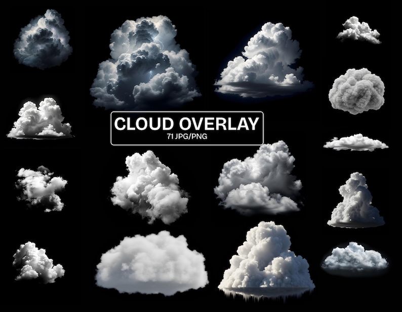 Realistic Cloud Overlay, Clouds Clipart, White Clouds Weather, Cloud ...