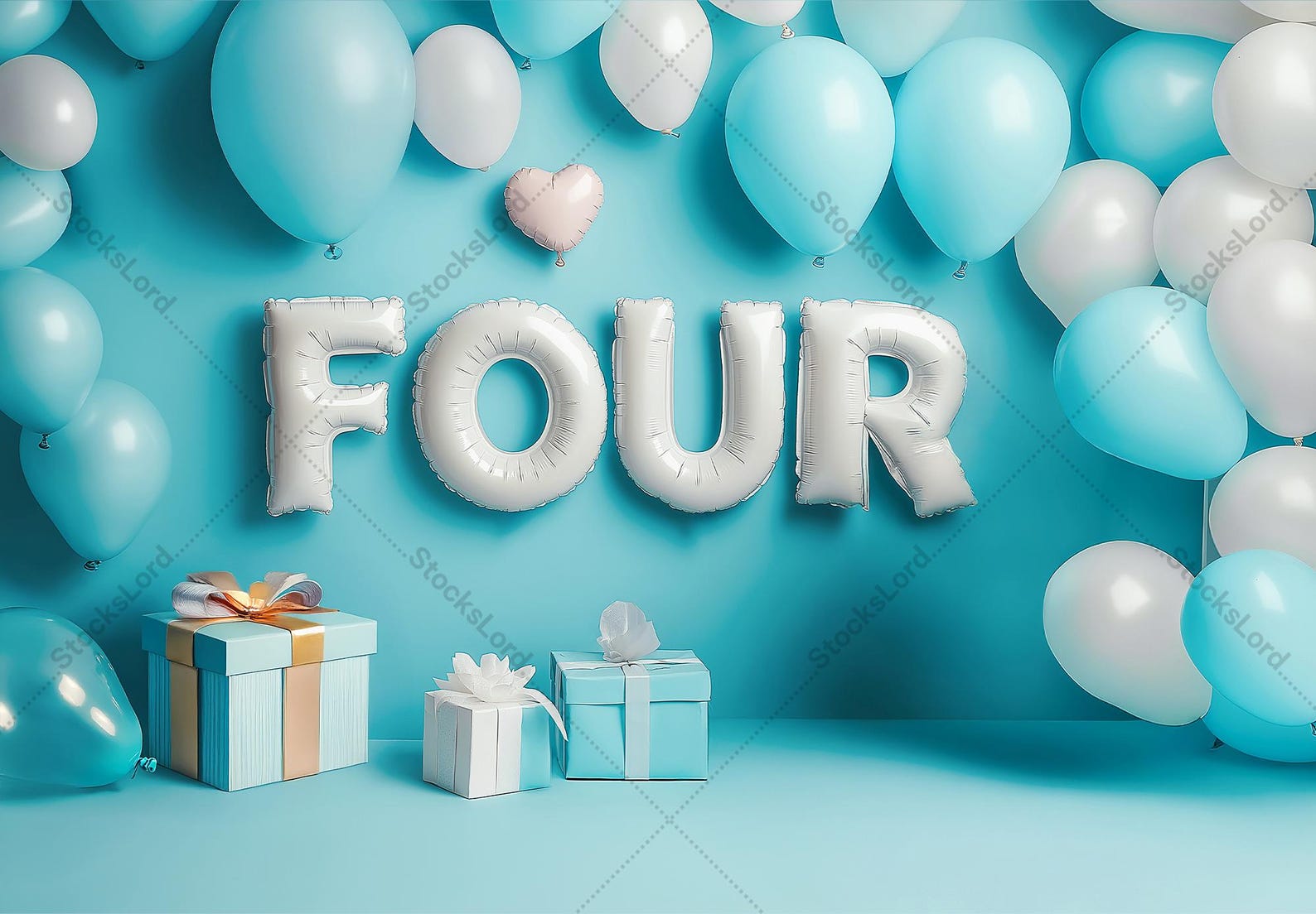 Fourth Birthday Backdrop for Baby Girl and Boy Sitting on the Balloons ...