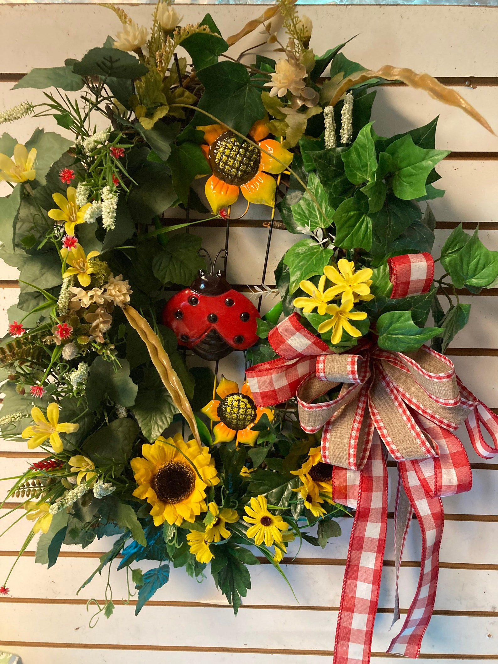 Lady Bug Sunflower Grapevine Wreath Country Farmhouse - Etsy