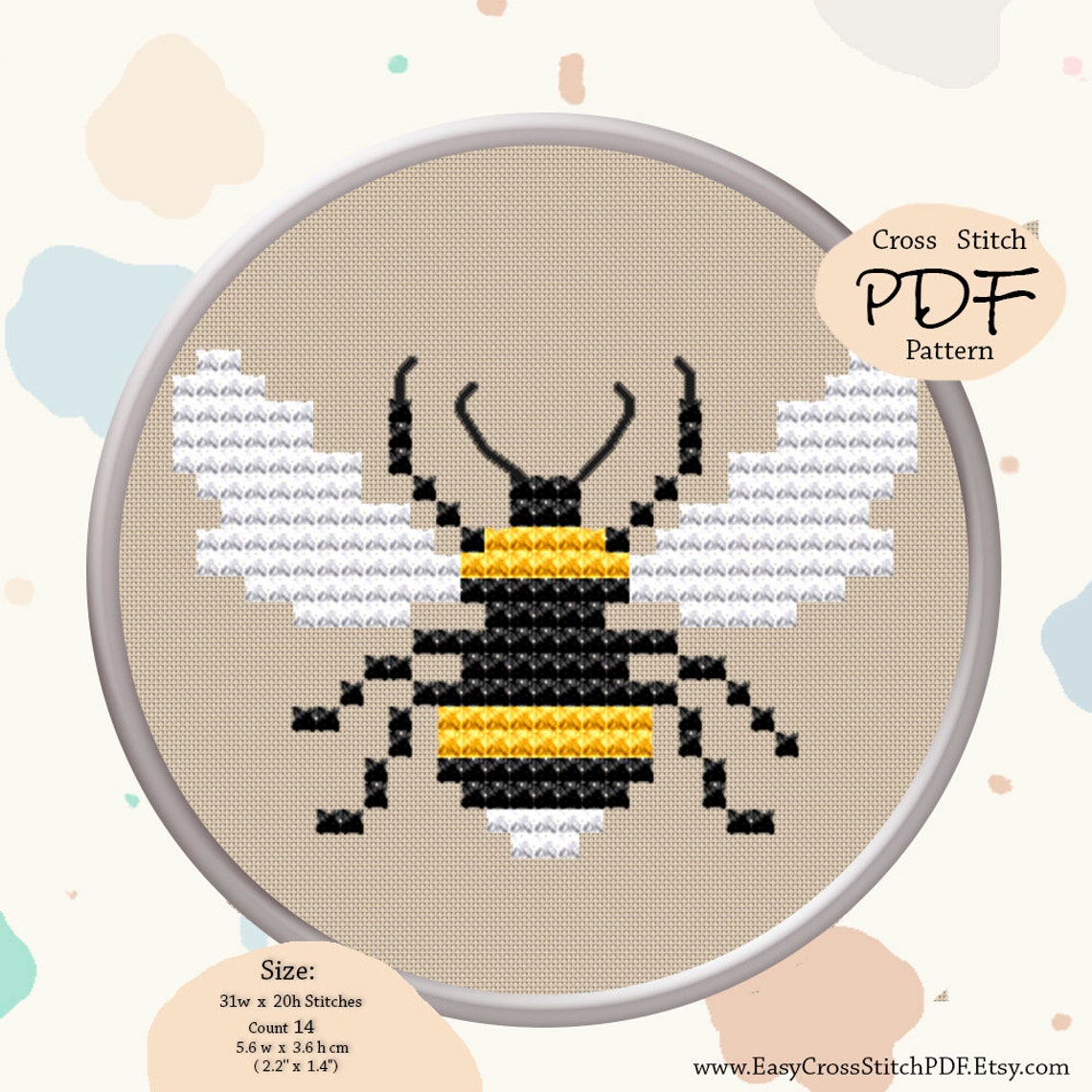 Honey Bee Mini Cross Stitch PDF Pattern Easy Design for Kids - Etsy