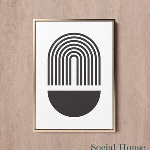 Mid Century Modern Minimalist Print Black and White Woodblock Geometric ...