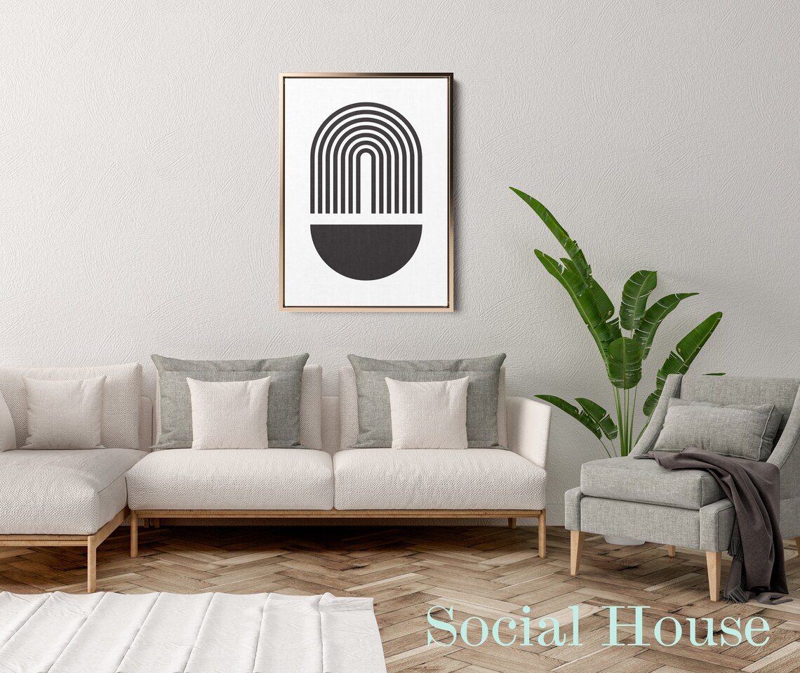 Mid Century Modern Minimalist Print Black and White Woodblock - Etsy