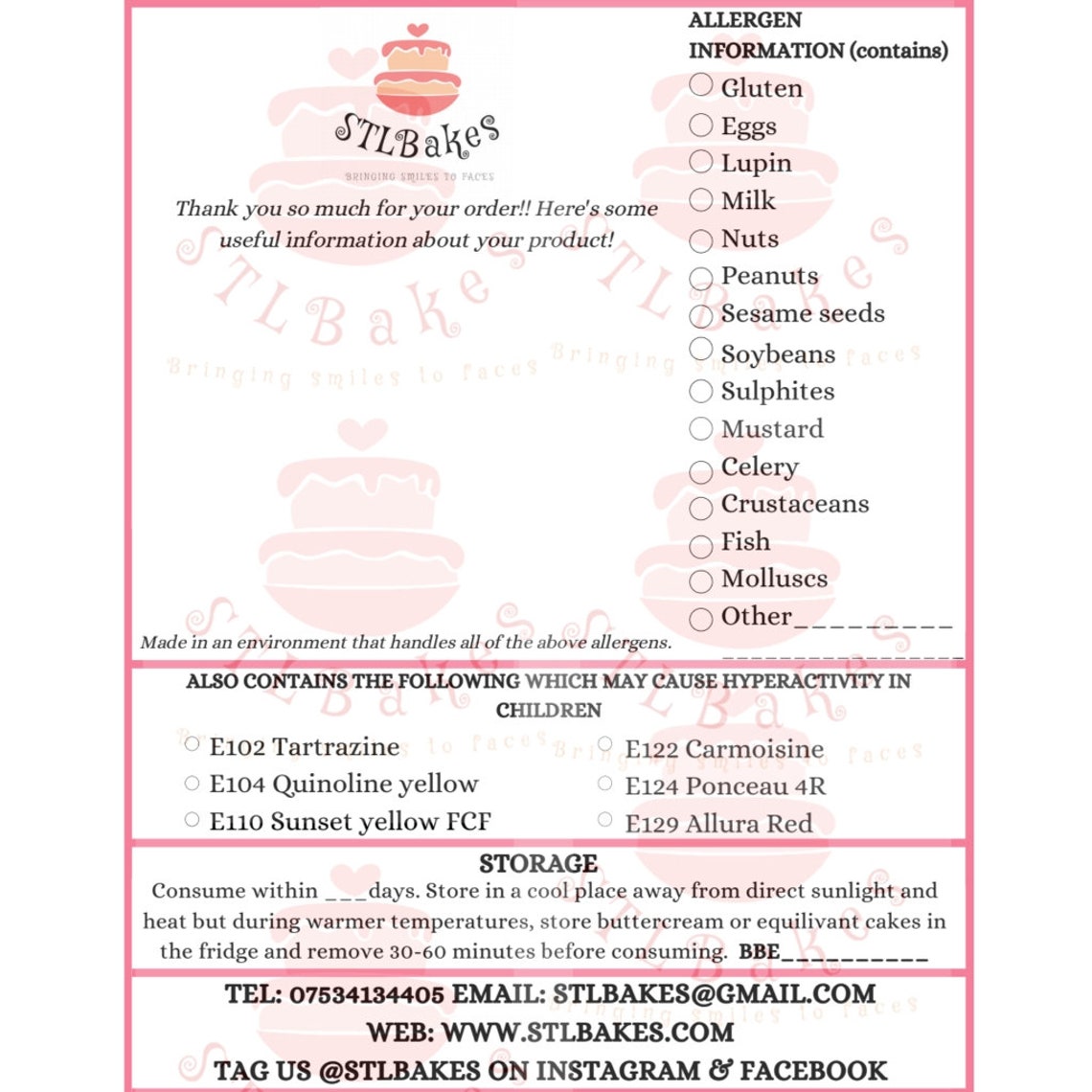 Allergen Sheets for Cakes - Etsy