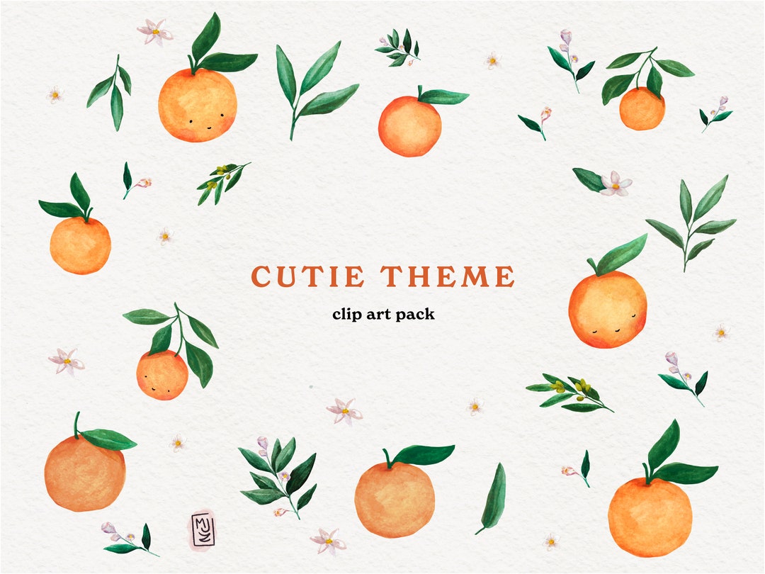Cutie Theme Watercolor Clipart PNG - Citrus and Floral Party, Hand ...