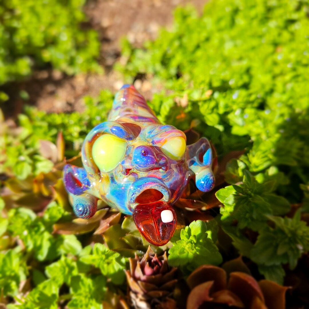 Oil Slick Trippy Goblin With Tab Hand Blown Glass Pendant Necklace EDM ...