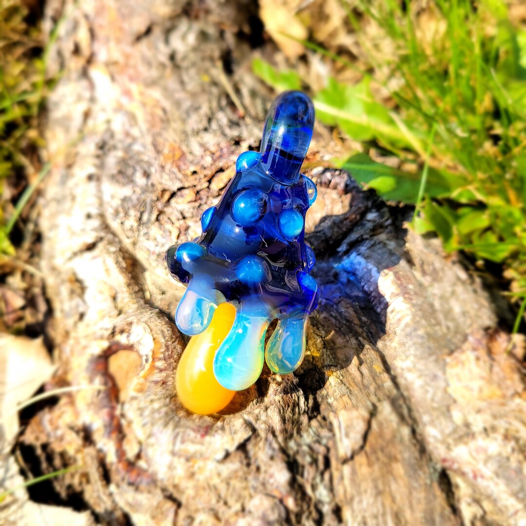 Blue Drippy Mushroom Handblown Sculpted Wearable Glass Pendant EDM ...