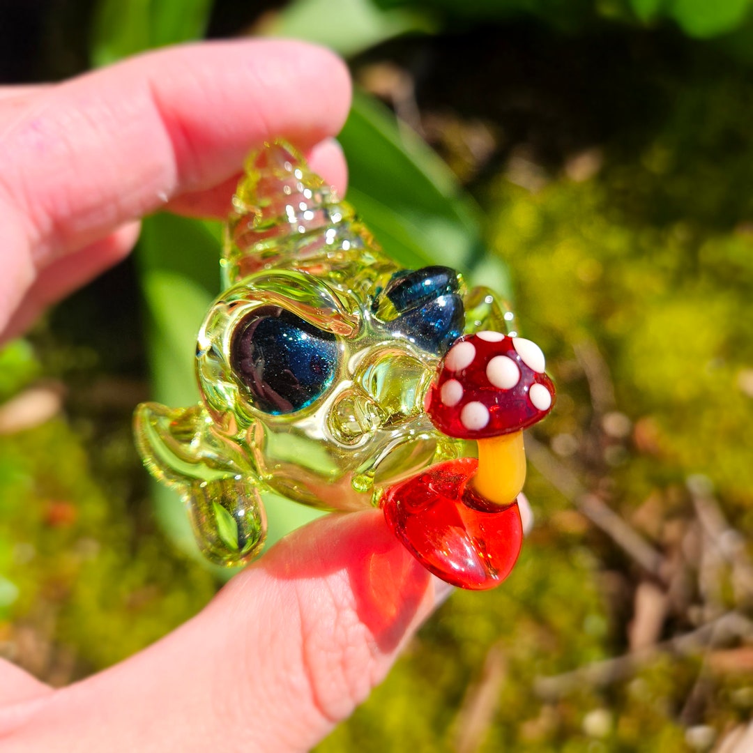 Green Trippy Goblin With Mushroom Tongue Blown Glass Pendant Necklace ...