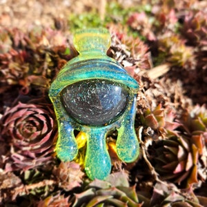 Green Dichroic Crystal Drippy Eye Handblown Glass Wearable Pendant- EDM ...