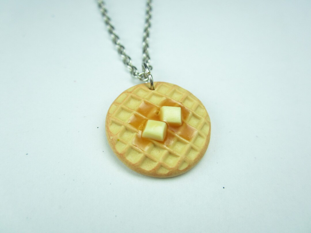 Waffle Necklace Food Jewelry Polymer Clay Butter and Syrup Foodie Gift ...