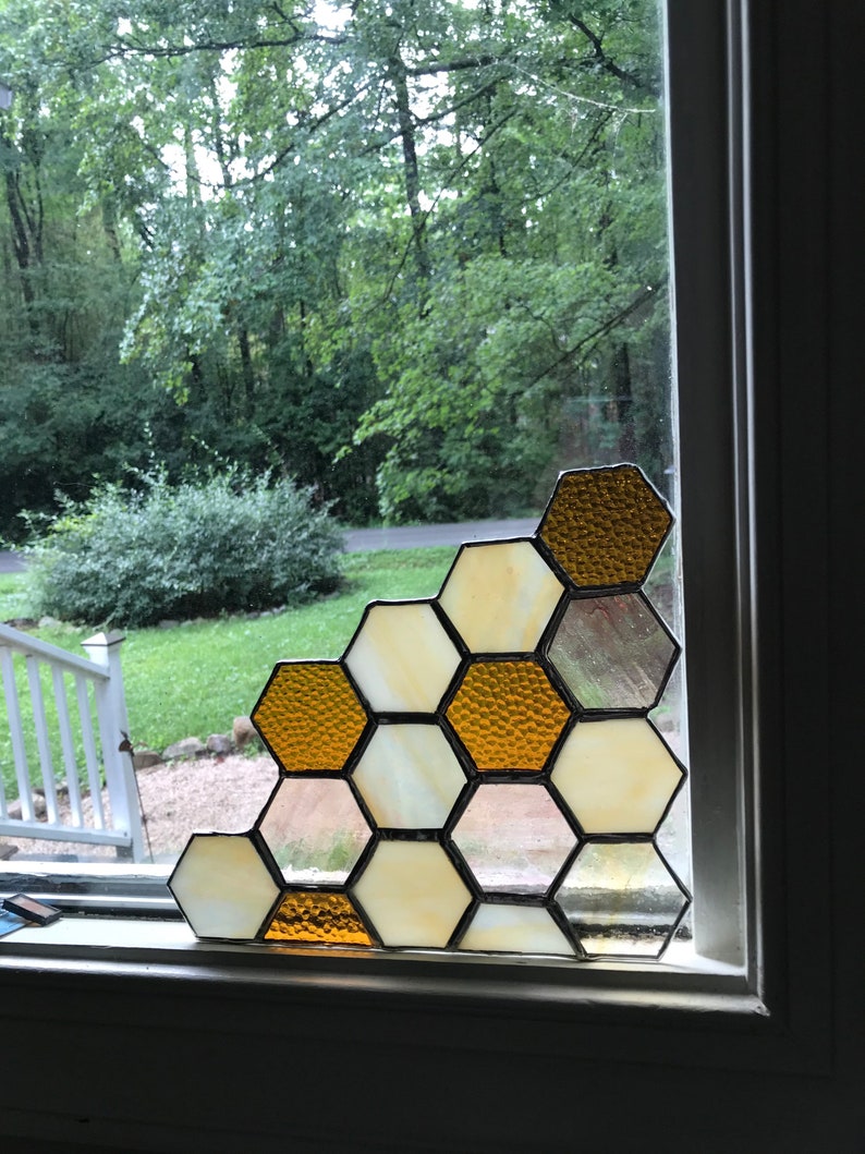 Honeycomb Iridescent Stained Glass Window Piece | Etsy