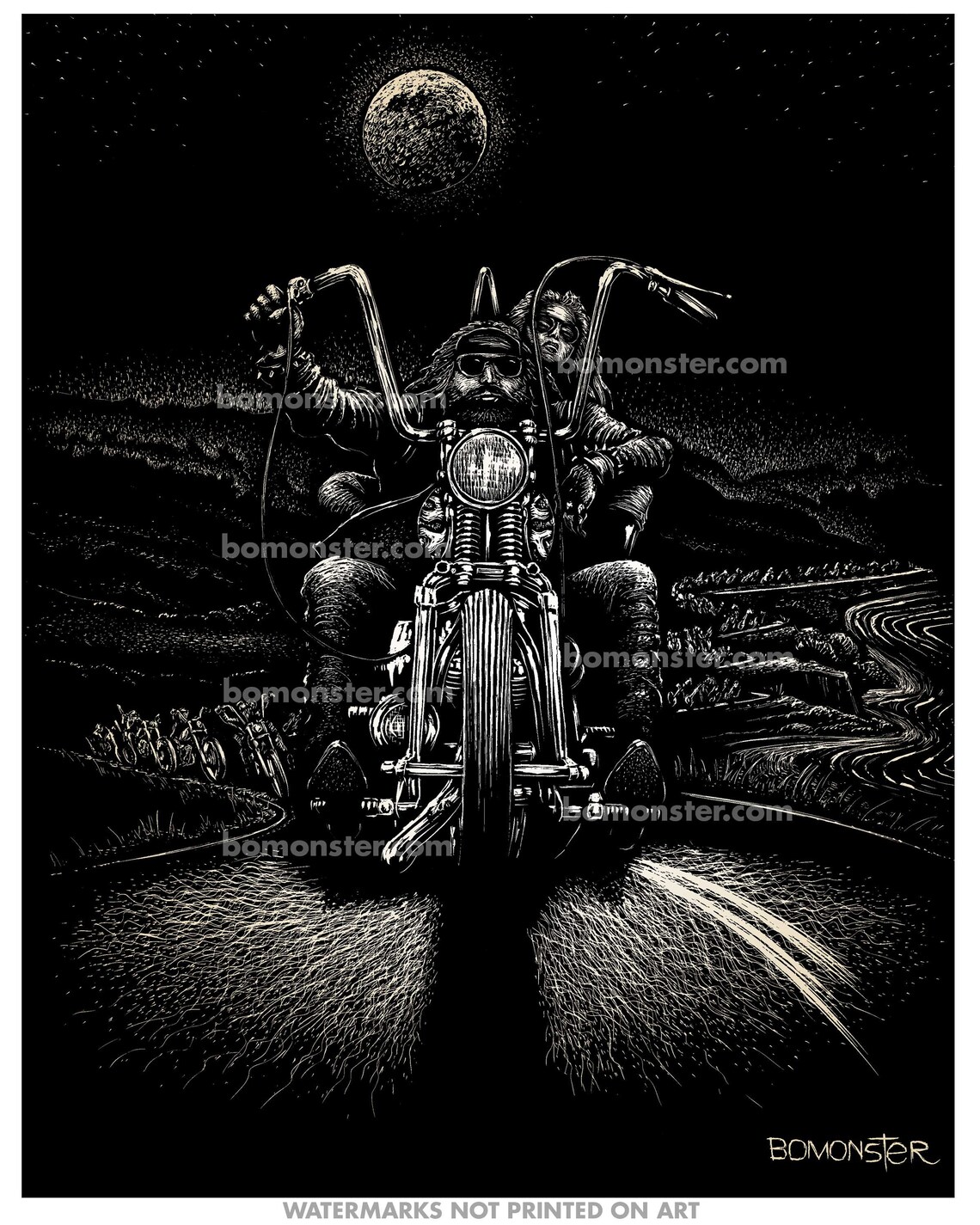 Chopper Motorcycle Riders Signed Litho Art Print "roll Model" - Etsy