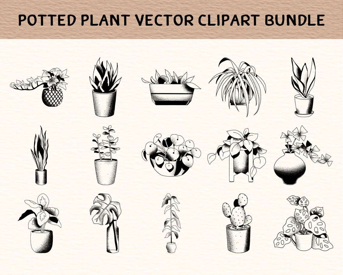Potted Plant Vector Clipart Bundle Potted Plant Vector Clipart Potted ...