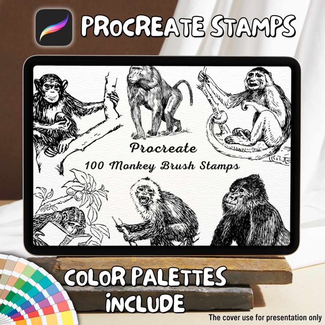 100 Monkey Brush Stamps | Procreate Monkey Brush Stamps | Monkey ...