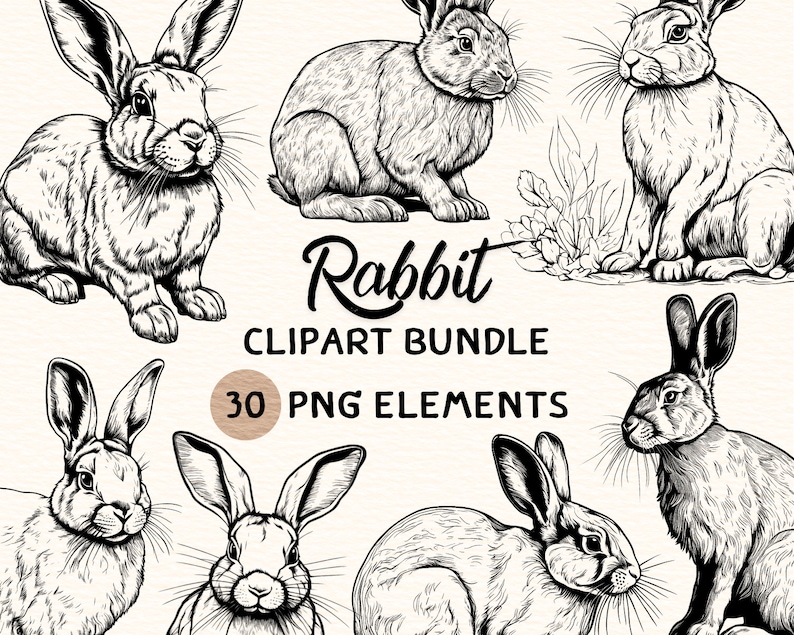 Rabbit Clipart Bundle Rabbit Clipart Rabbit Png Rabbit Illustration ...
