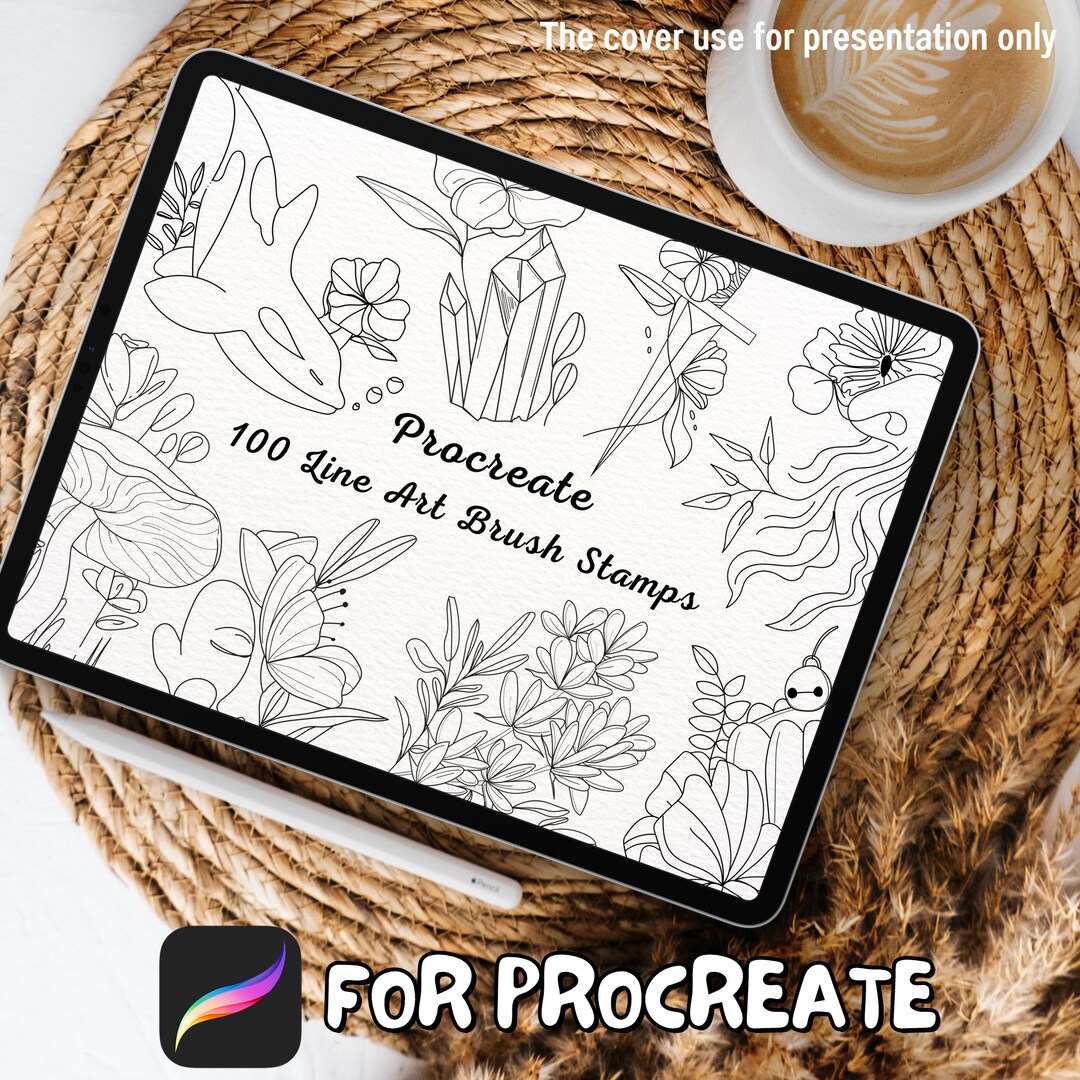 100 Line Art Brush Stamps | Procreate Line Art Brush Stamps | Line Art ...