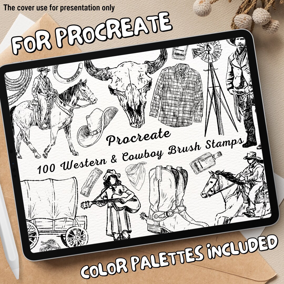 100 Western and Cowboy Brush Stamps | Procreate Western and Cowboy ...