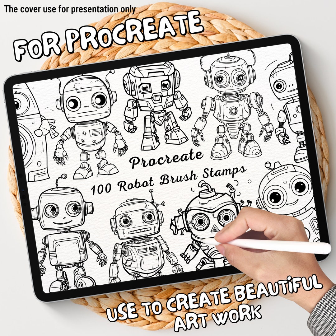 100 Robot Brush Stamps | Procreate Robot Brush Stamps | Robot Procreate ...