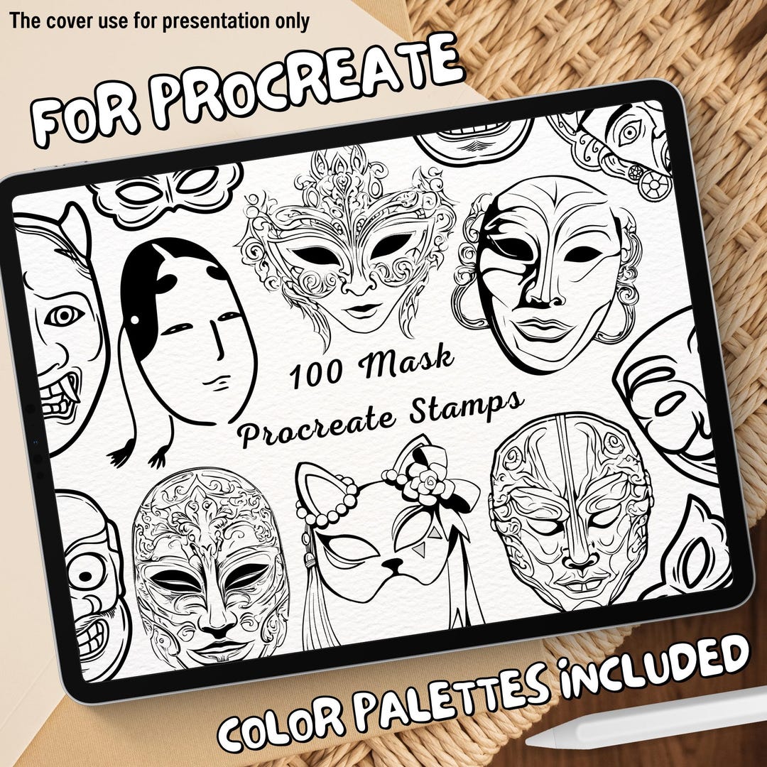 100 Mask Brush Stamps | Procreate Mask Brush Stamps | Mask Procreate ...