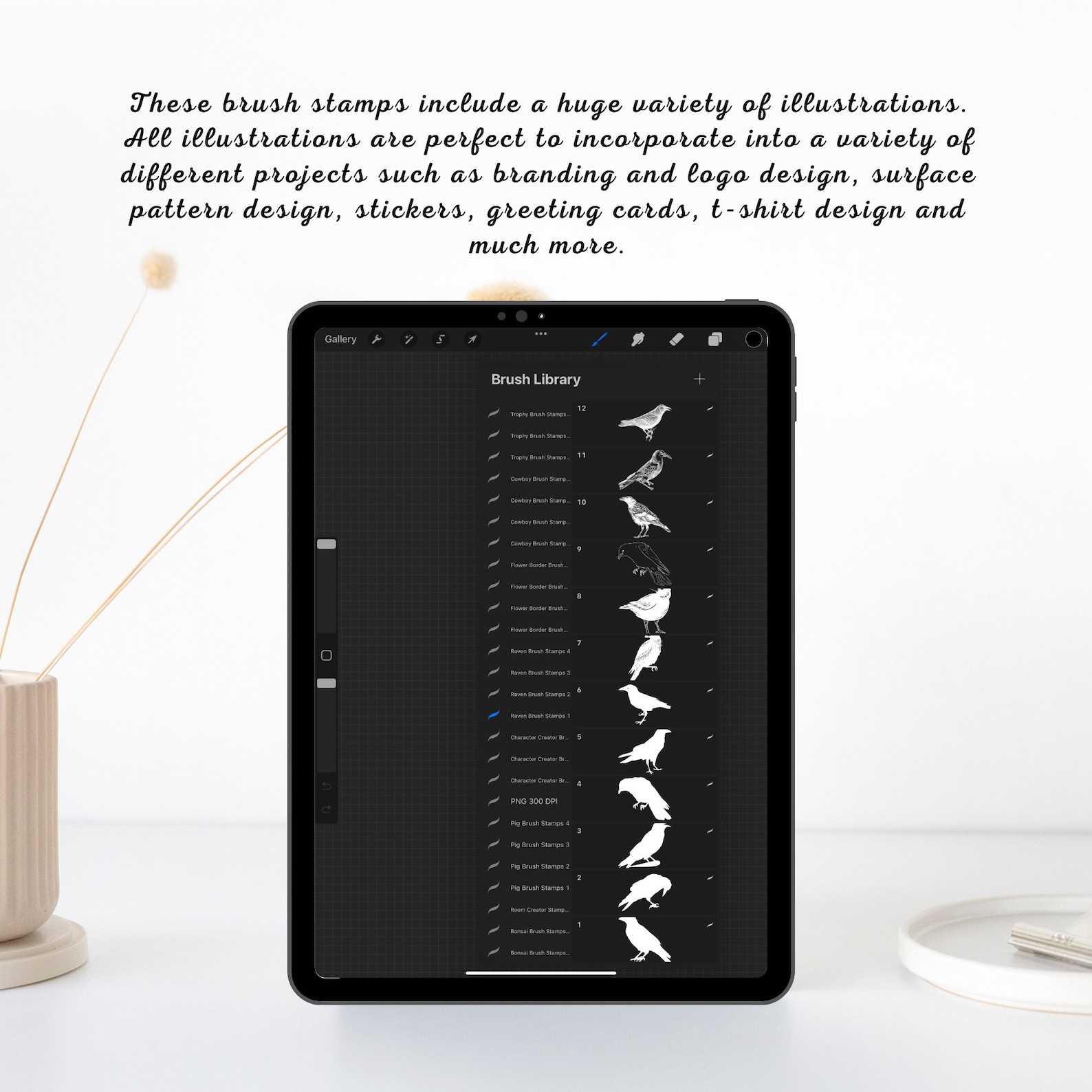 100 Raven Brush Stamps | Procreate Raven Brush Stamps | Raven Procreate Stamps | Procreate Raven ...