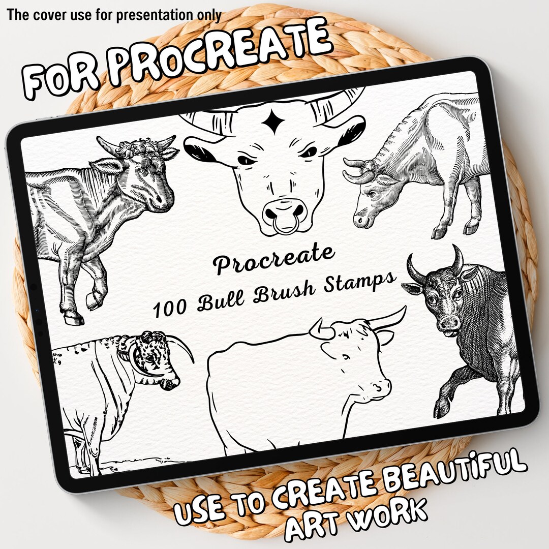 100 Bull Brush Stamps | Procreate Bull Brush Stamps | Bull Procreate ...