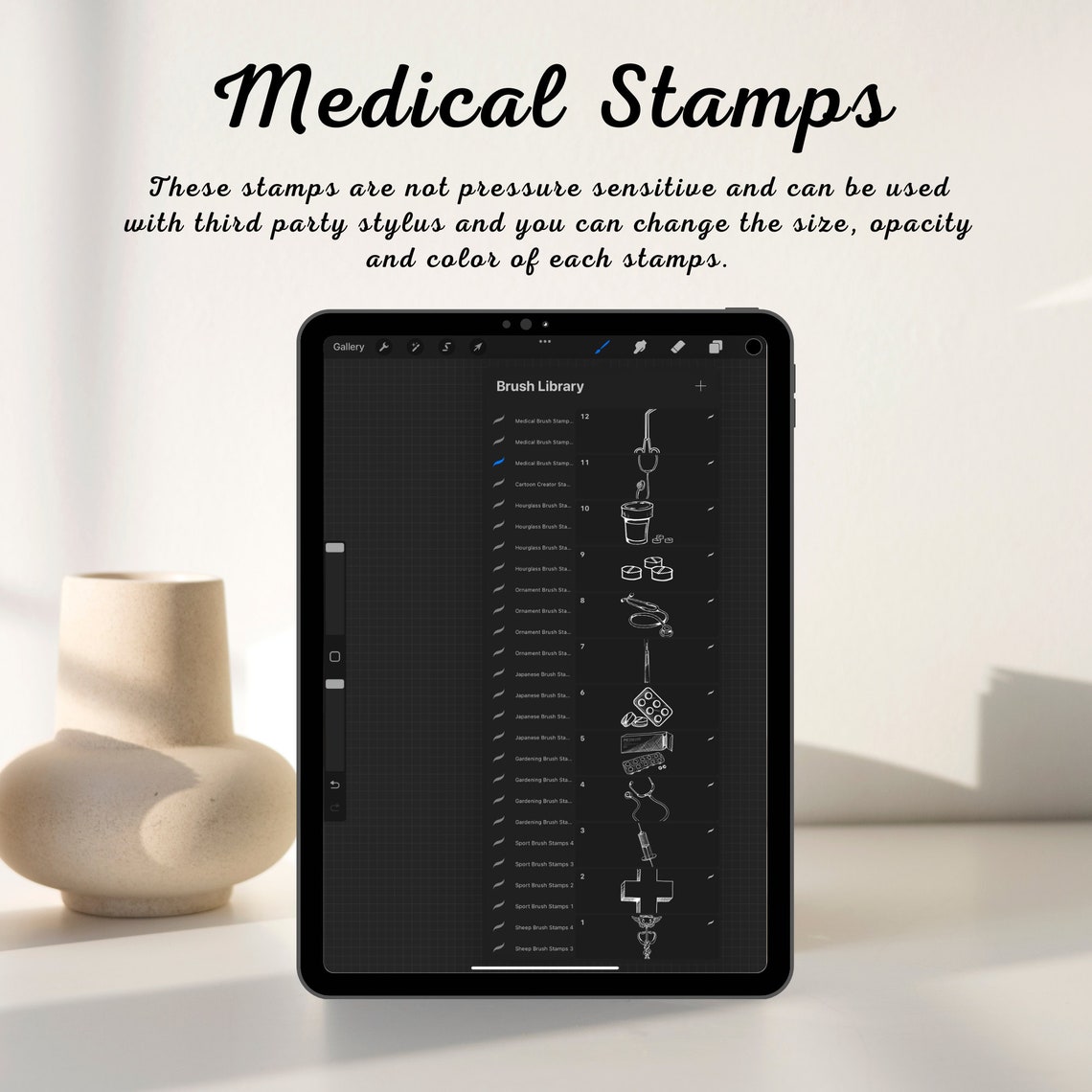 Medical Stamps for Procreate, Digital Healthcare Design Brushes ...