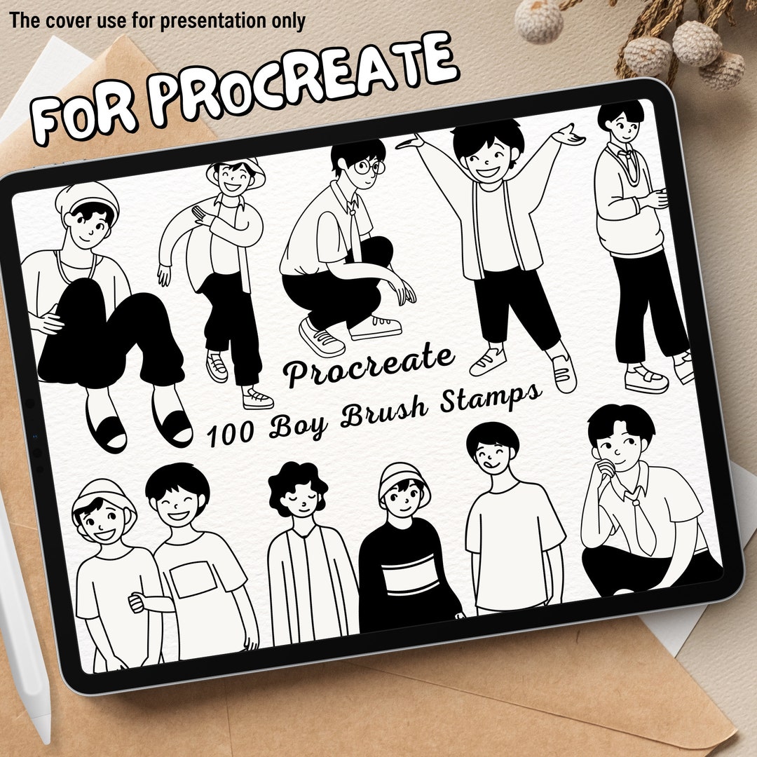 100 Boy Brush Stamps | Procreate Boy Brush Stamps | Boy Procreate ...