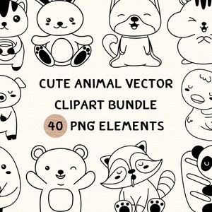 Cute Animal Vector Clipart Bundle | Cute Animal Vector Clipart | Cute ...