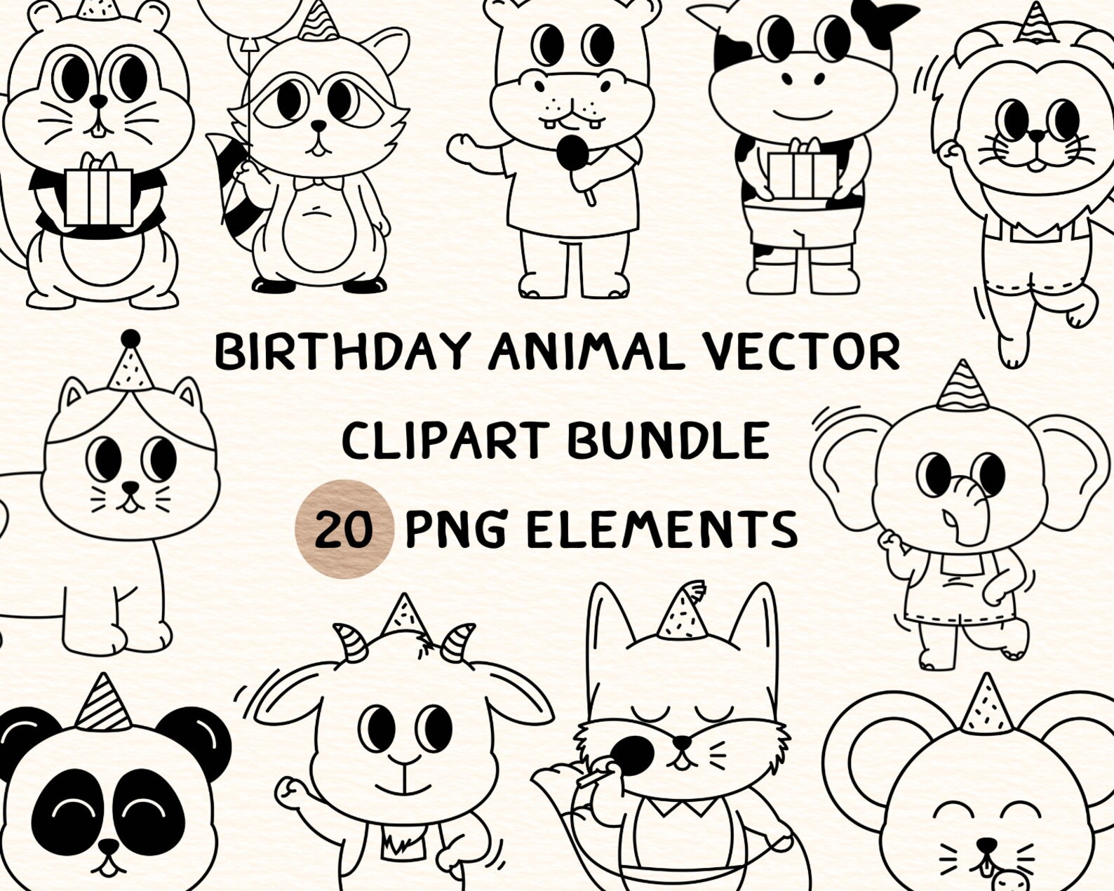 Birthday Animal Vector Clipart Bundle Birthday Animal Vector Clipart ...