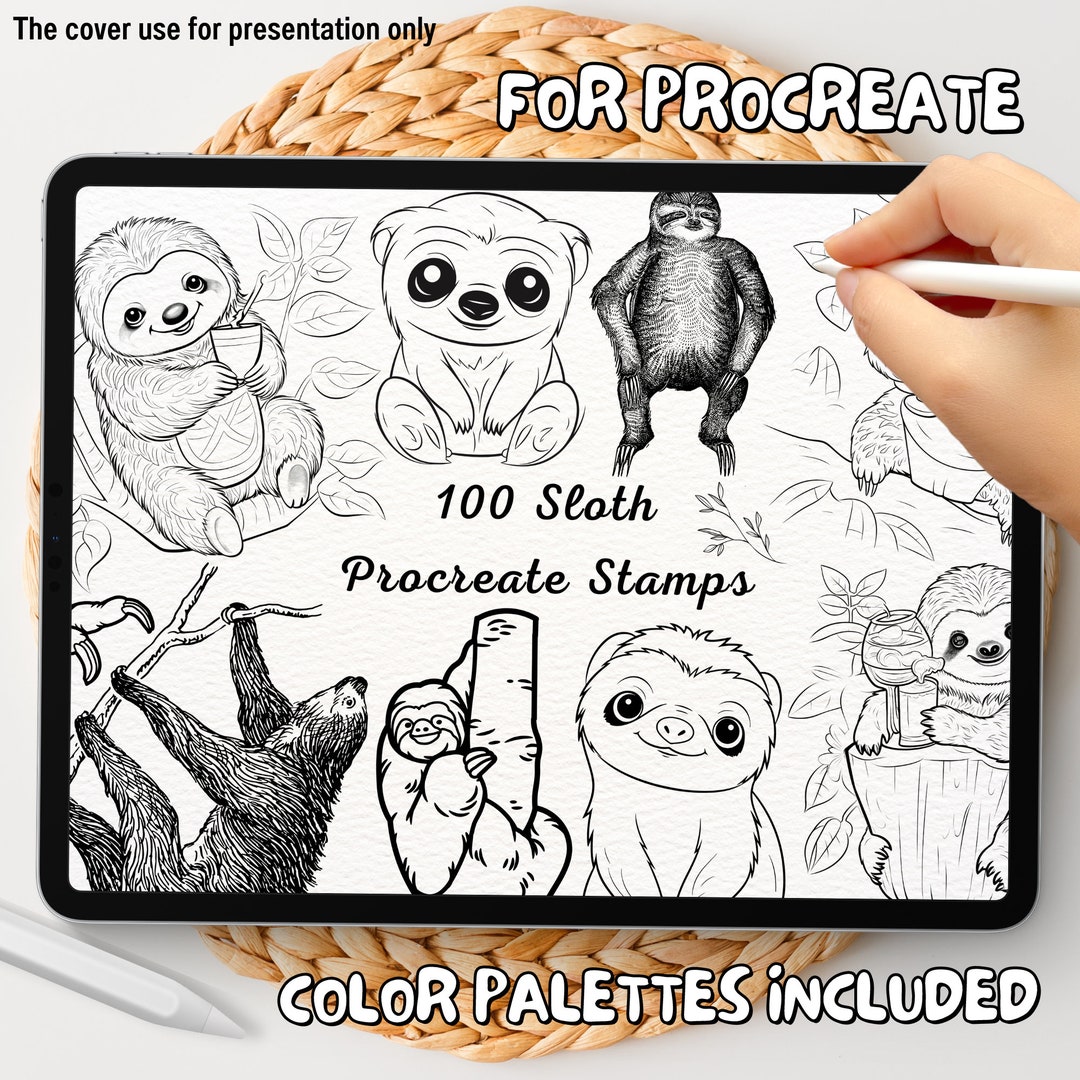 100 Sloth Brush Stamps | Procreate Sloth Brush Stamps | Sloth Procreate ...
