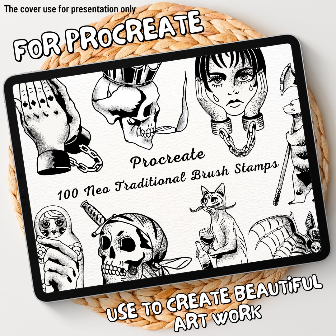100 Neo Traditional Brush Stamps | Procreate Neo Traditional Brush ...