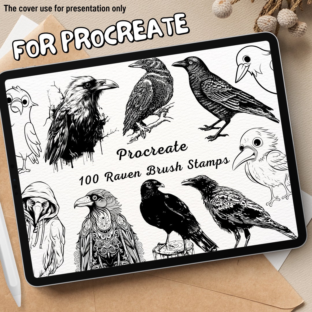 100 Raven Brush Stamps | Procreate Raven Brush Stamps | Raven Procreate ...