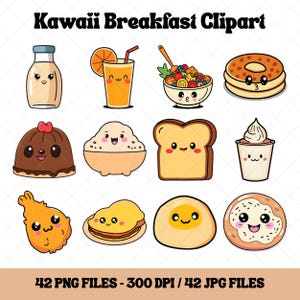Kawaii Breakfast Clipart Bundle, Cute Breakfast Clipart, Breakfast ...