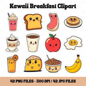 Kawaii Breakfast Clipart Bundle, Cute Breakfast Clipart, Breakfast ...