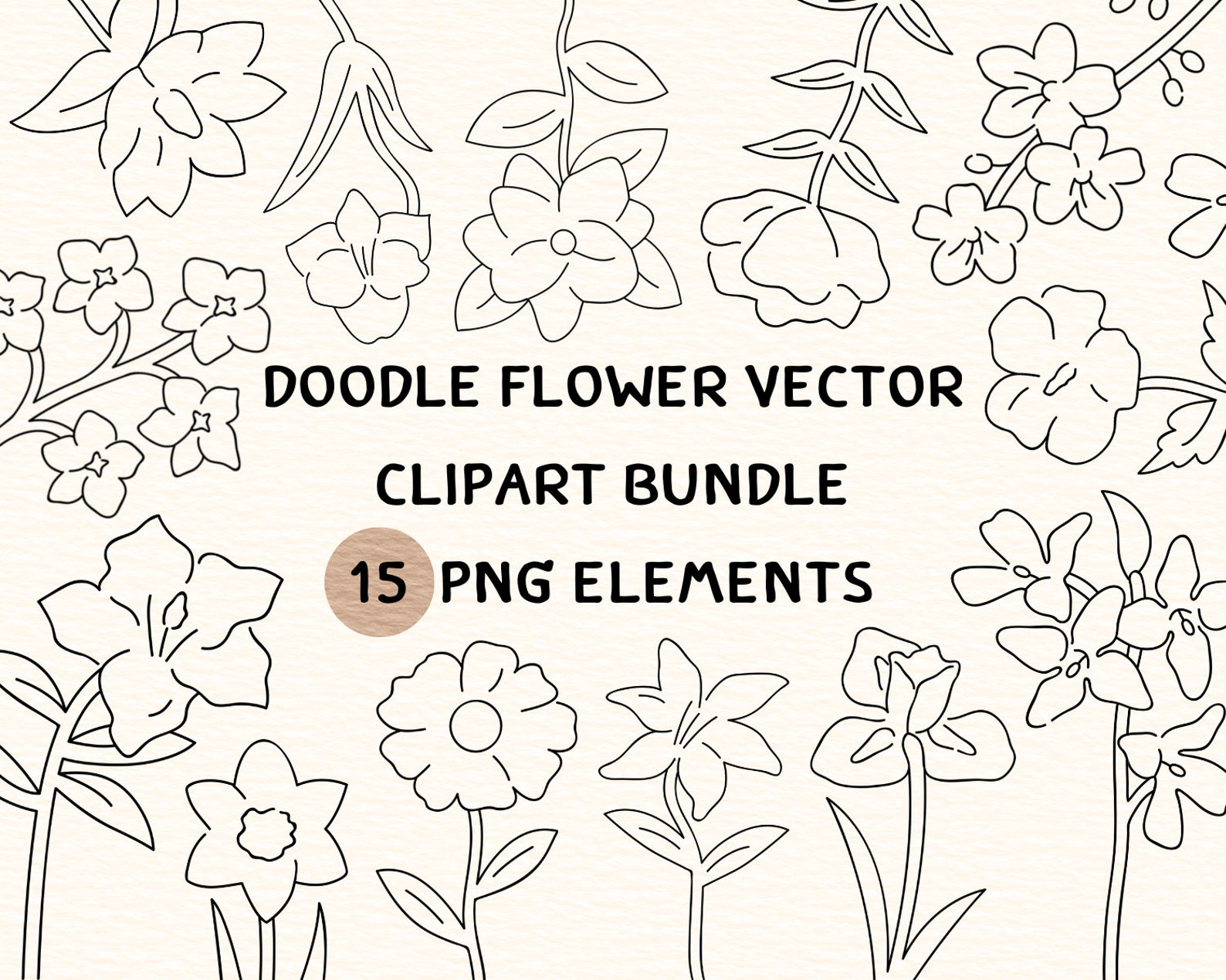 Doodle Flower Vector Clipart Bundle | Doodle Flower Vector Clipart ...