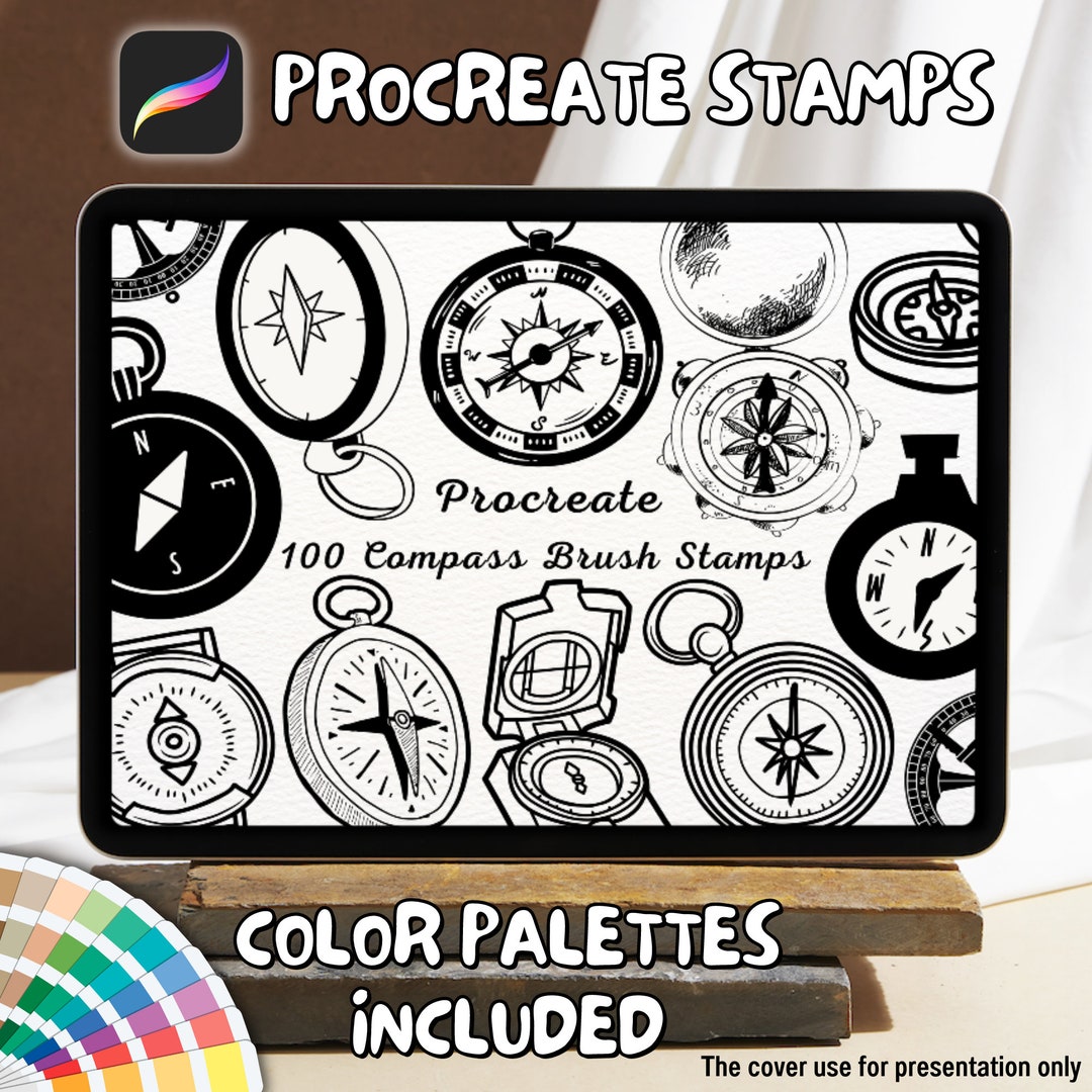100 Compass Brush Stamps | Procreate Compass Brush Stamps | Compass ...