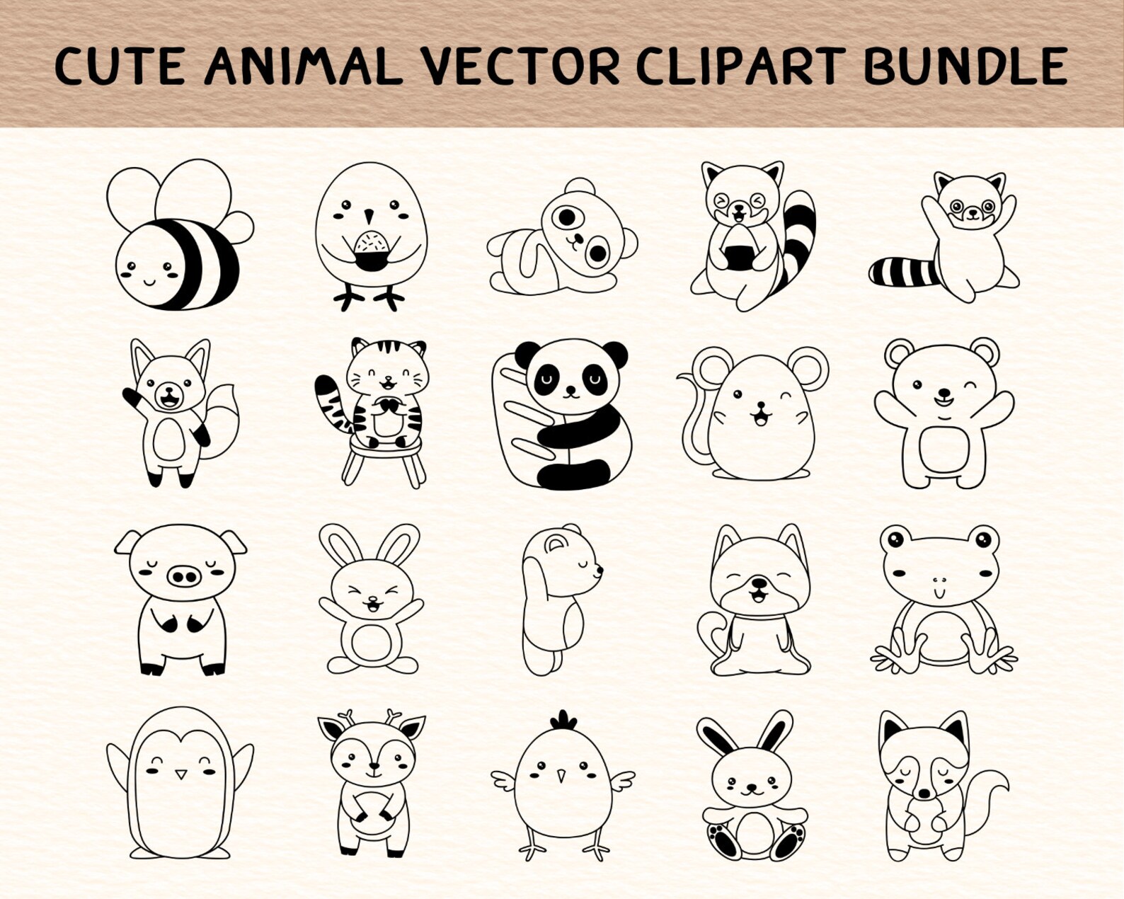 Cute Animal Vector Clipart Bundle | Cute Animal Vector Clipart | Cute ...