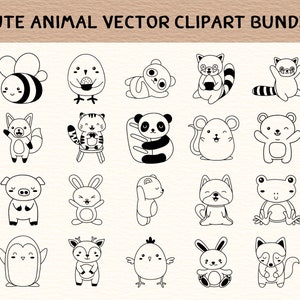 Cute Animal Vector Clipart Bundle | Cute Animal Vector Clipart | Cute ...
