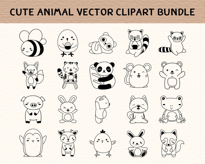 Cute Animal Vector Clipart Bundle | Cute Animal Vector Clipart | Cute ...