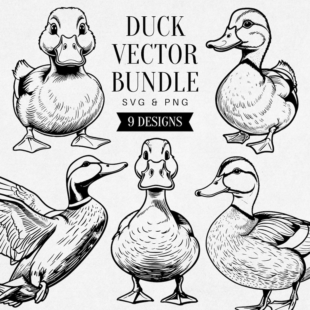 Vintage Duck SVG Bundle, Realistic Waterfowl PNG Clipart, Farm Animal ...