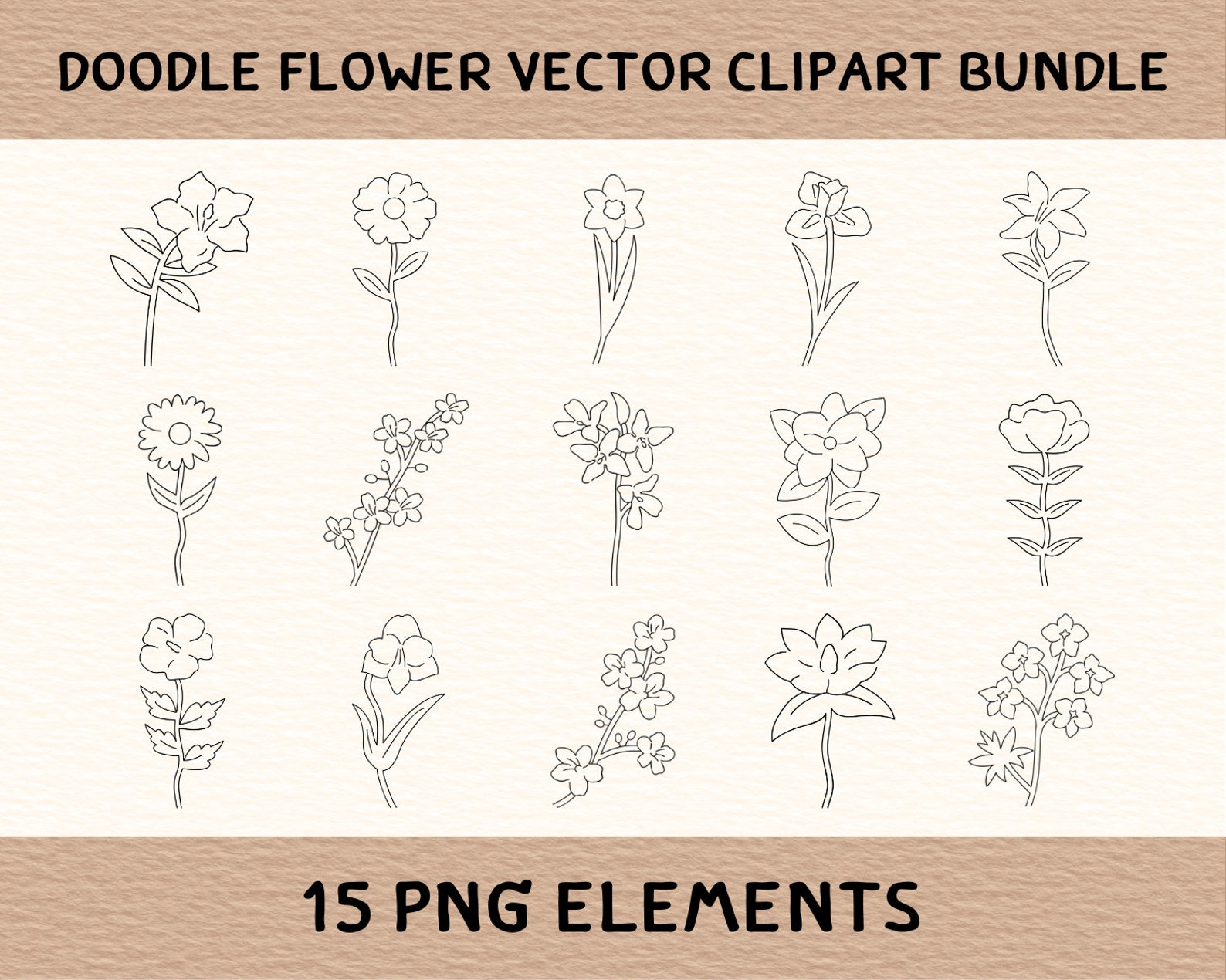 Doodle Flower Vector Clipart Bundle | Doodle Flower Vector Clipart ...