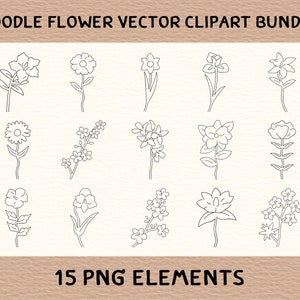 Doodle Flower Vector Clipart Bundle | Doodle Flower Vector Clipart ...
