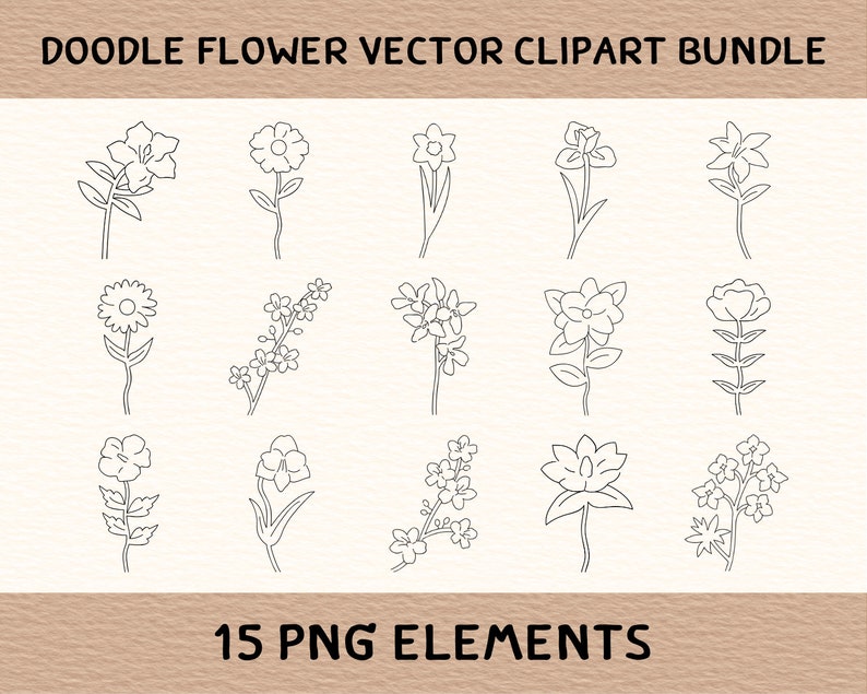 Doodle Flower Vector Clipart Bundle | Doodle Flower Vector Clipart ...