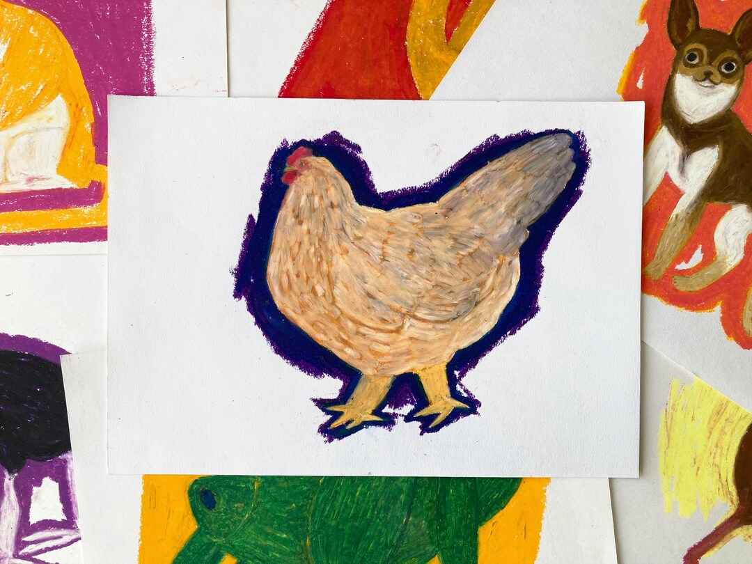 Chicken - Original Oil Pastel Painting on Watercolor Paper - Etsy