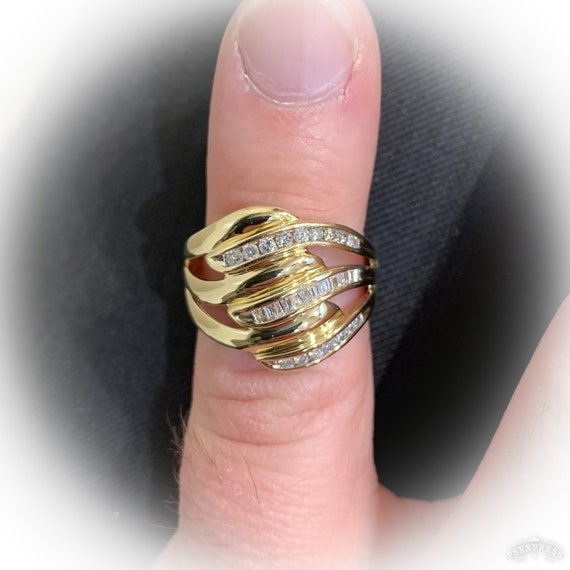14k Yellow Gold 3 Row Diamond Bypass Ring .50cttw - Gem 14k Yellow Gold 3 Row Diamond Bypass Ring .50cttw - Gem
