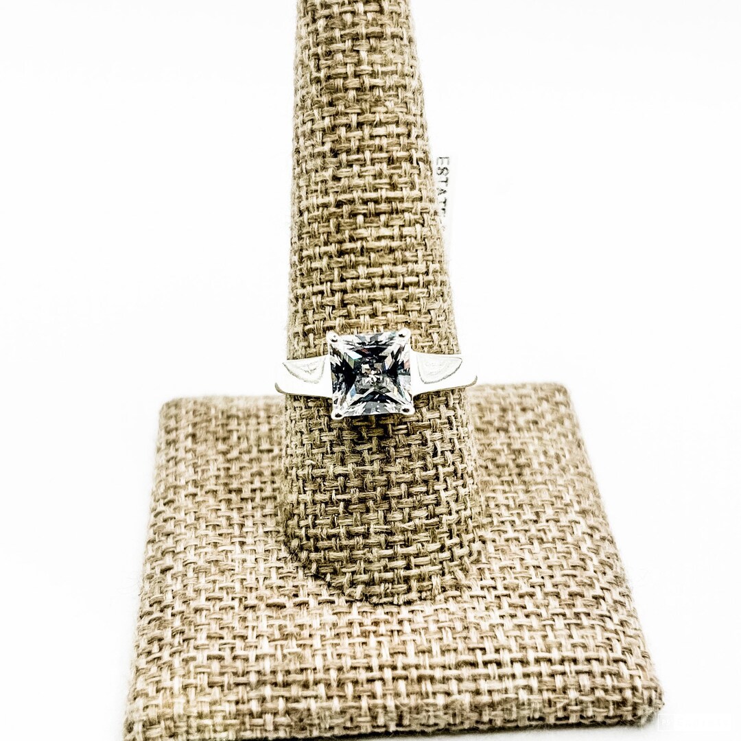 Estate Sterling Silver Engagement Ring With Square CZ Stone Size 10 - Etsy