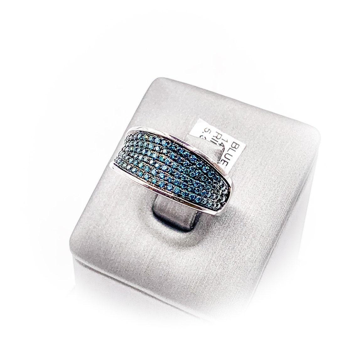 14k White Gold Pave Blue Diamond Wide Ring 1.00cttw - Etsy