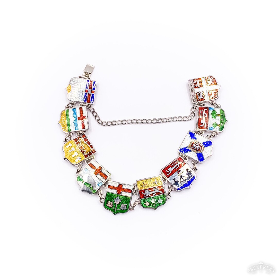 Vintage Canadian Provinces Sterling Silver and Enamel Bracelet - Etsy