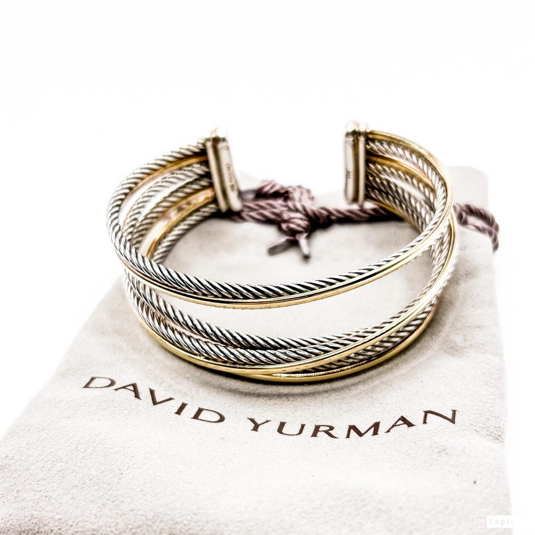 Estate David Yurman 18k Gold and Sterling Silver Bypass Braid Bracelet ...